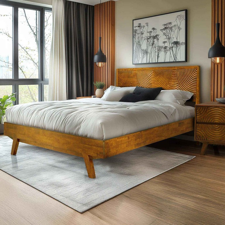 Harmony Solid Wood Platform Bed Frame - Acacia Headboard Design – DHIntra